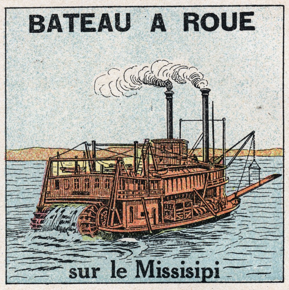 Navi e navi: battello a ruota sul Mississippi. Illustrazione anonima del 1925. Collezione privata