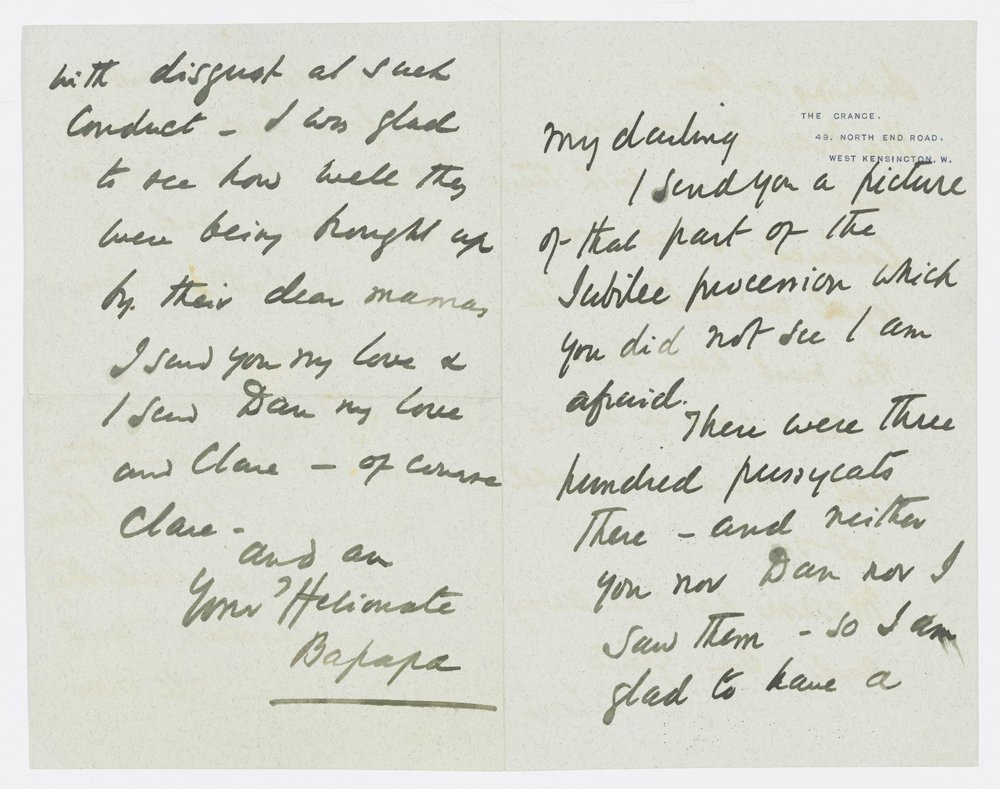 Lettera alla nipote dell'artista Angela Thirkell