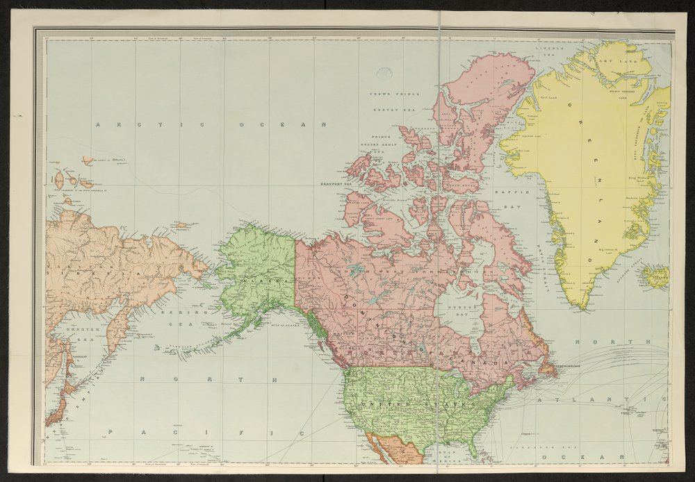 Mappa che copre Siberia; Alaska; Canada; Stati Uniti; e, Groenlandia ...