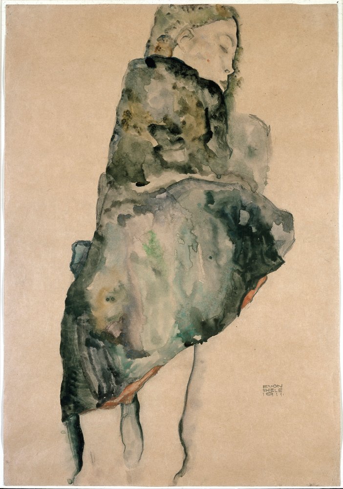 Ritratto di una donna in piedi. Disegno di Egon Schiele