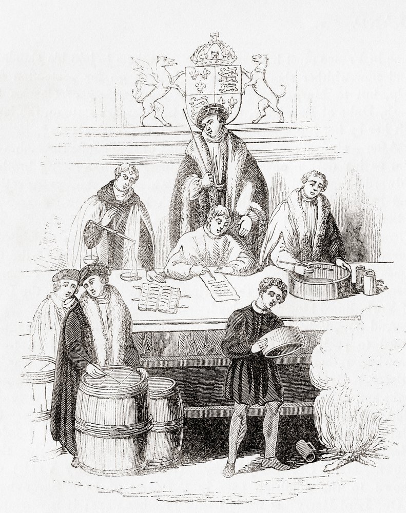 Processo di pesi e misure di Enrico VII all'eschequer nel 1497, da Old ...