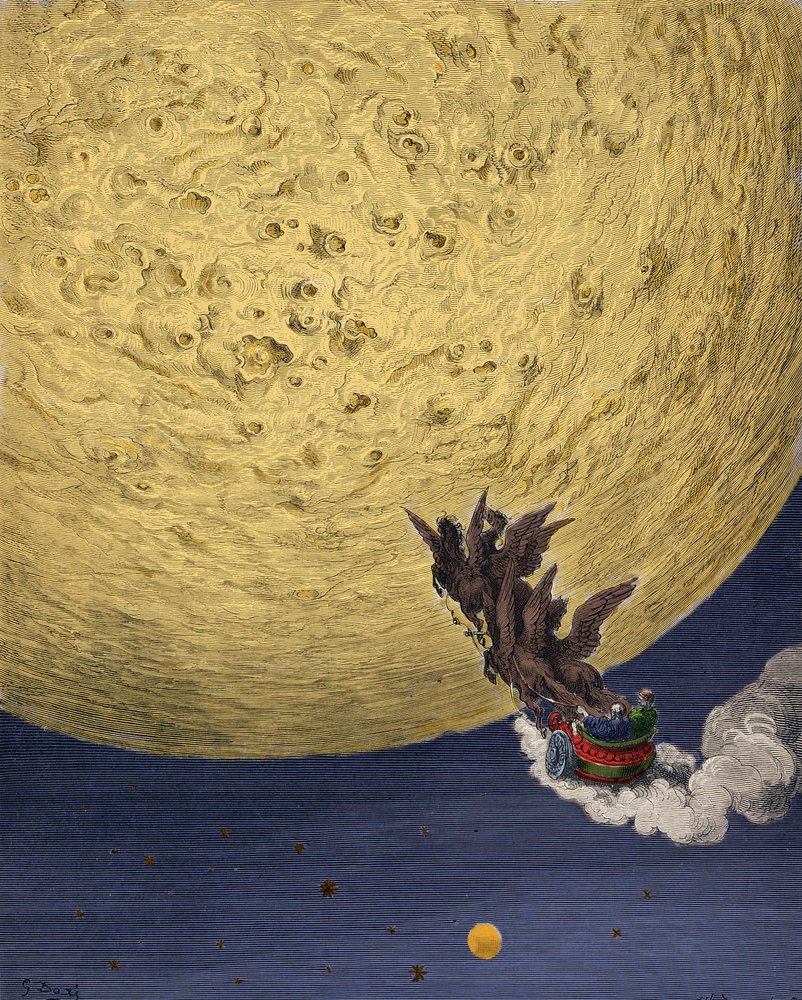 Astolfo sul carro di Elia parte per la luna per recuperare il senno di ...