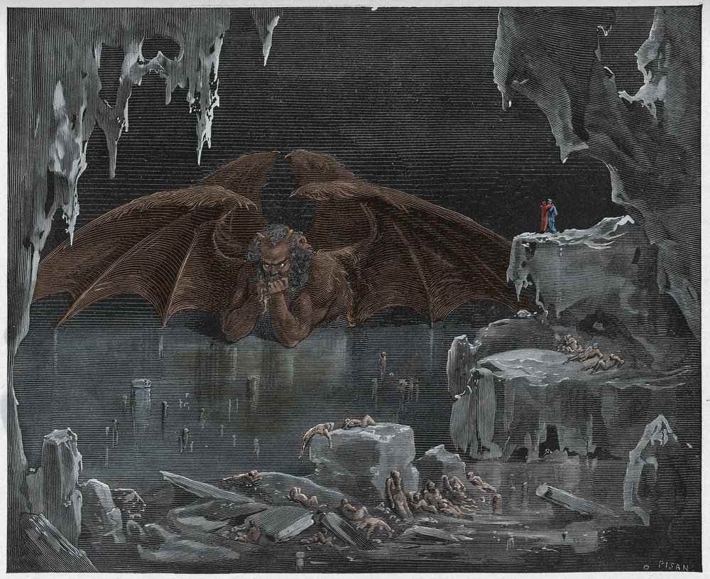 Inferno, Canto 34: Lucifero, re dell'Inferno, congelato nel ghiaccio ...