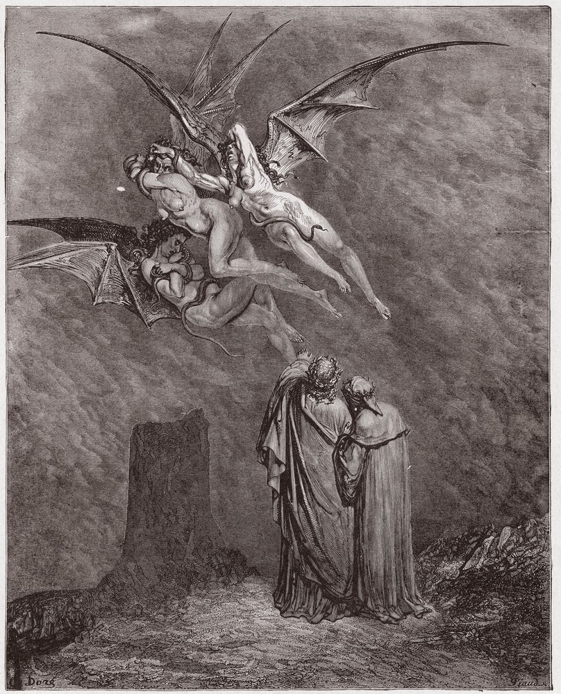 La Divina Commedia, Inferno, Canto 9: Le orribili Erinni: Megaera ...