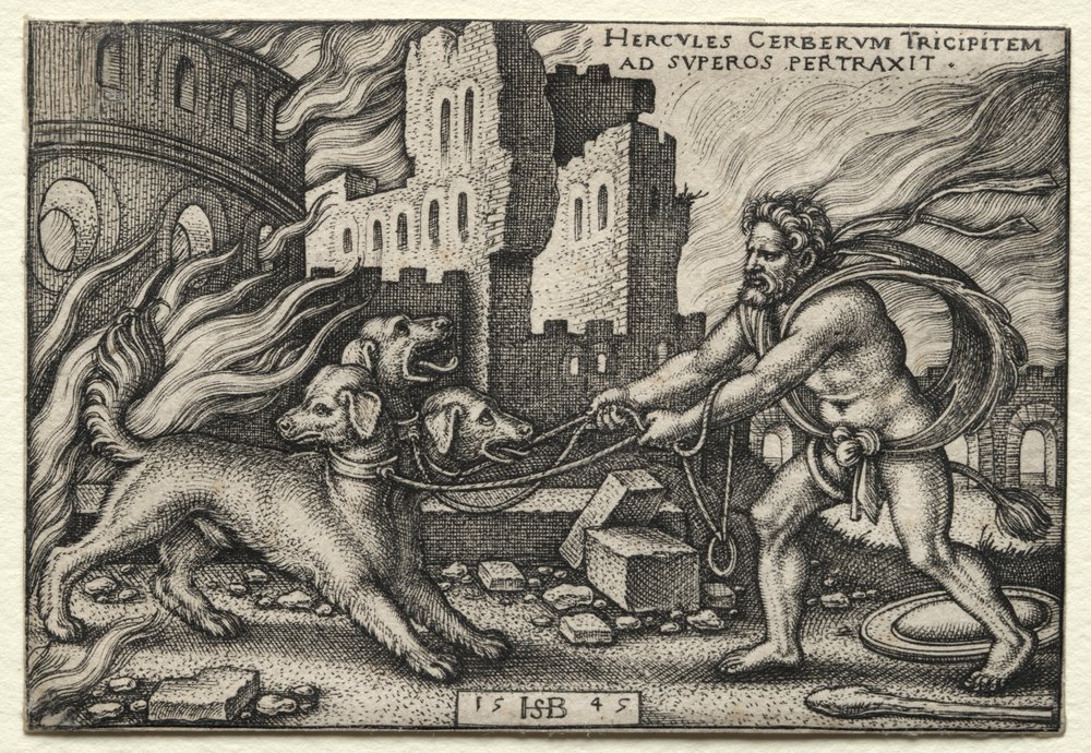 Le fatiche di Ercole: Ercole trascina Cerbero dagli Inferi, 1545.