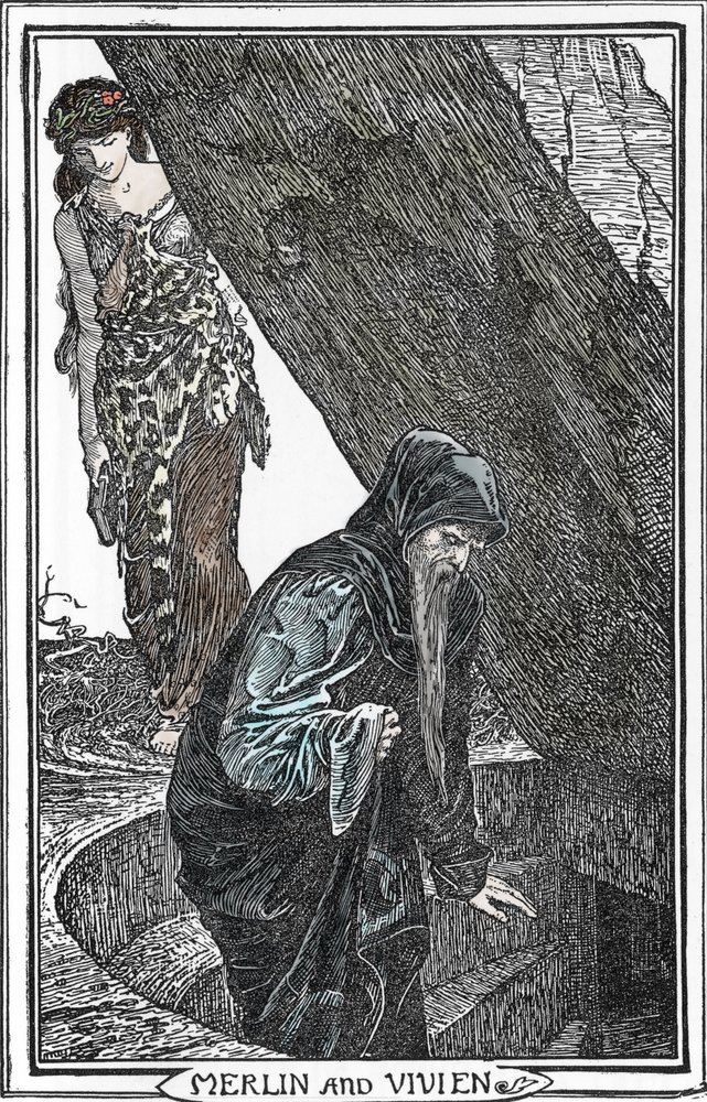 Rappresentazione di Merlino l'Incantatore e Fata Viviana (Merlin e ...