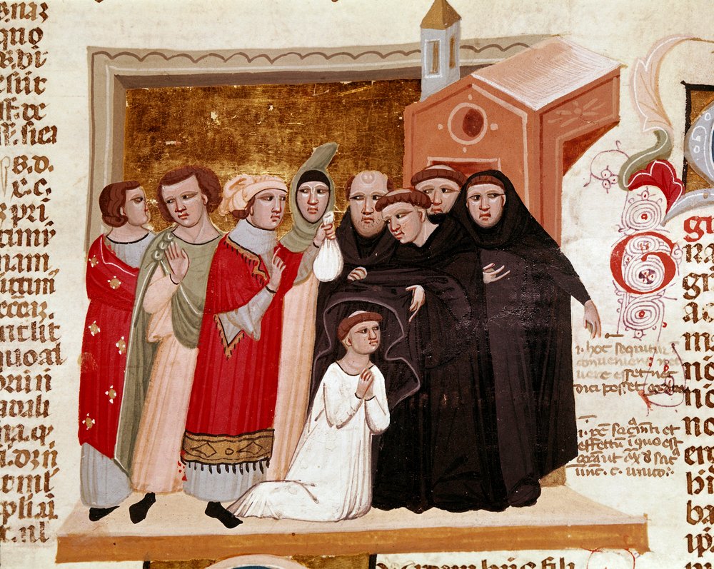 Cerimonia dell'abito di un monaco (miniatura tratta dal Decretum Gratiani)