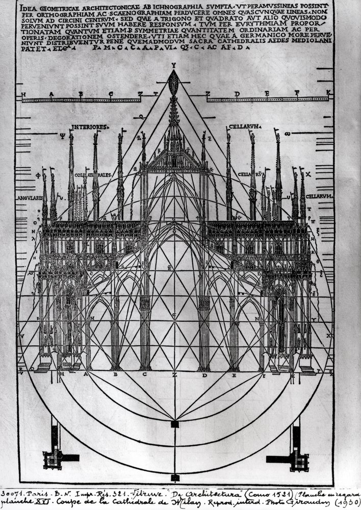 Progetto per il Duomo di Milano, illustrazione da De Architectura di Vitruvio, Como, 1521