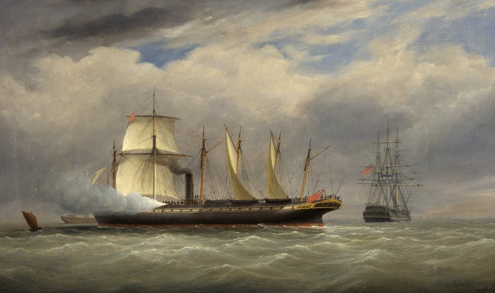 La SS 'Great Britain' a vapore e vela, saluta una nave da guerra