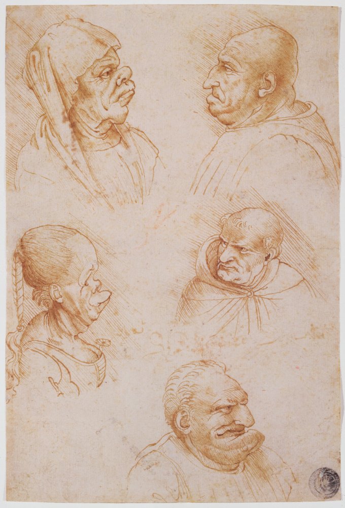 Cinque studi di volti grotteschi | Leonardo da Vinci