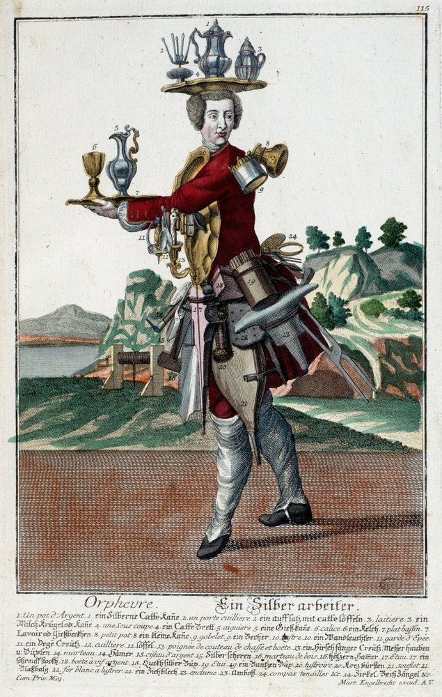 Mestiere: Un pesce rosso. Incisione di Martin Engelbrecht, in 'Nuova ...