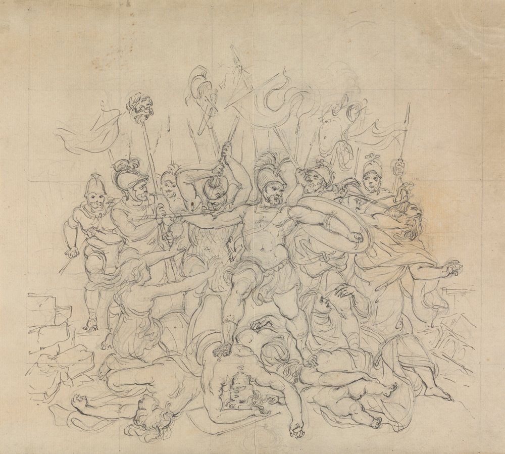 Schizzo di una scena di battaglia, dal dramma di Shakespeare, Tito ...