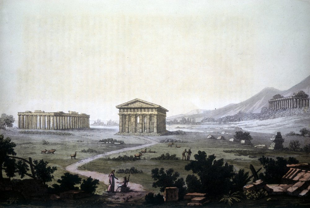Dipinto che raffigura i templi di Paestum, attuale Capaccio