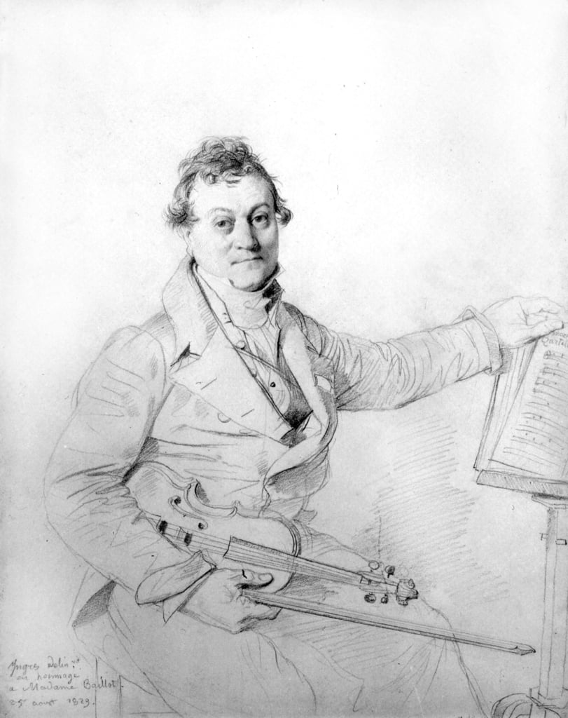 Jean Auguste Dominique Ingres con il suo violino. disegno