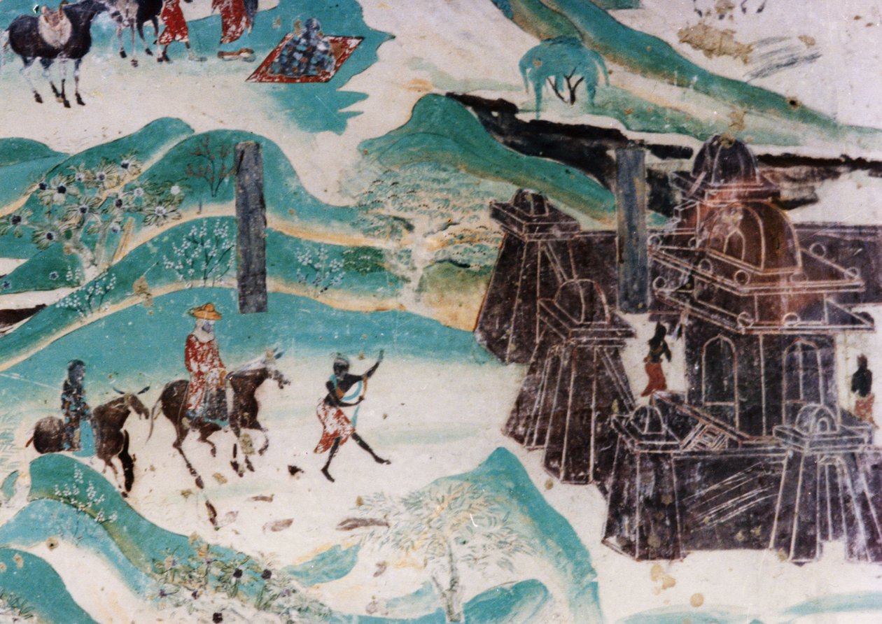 Dettaglio della Mappa del Monte Wutai (Wutaishan), un affresco ...