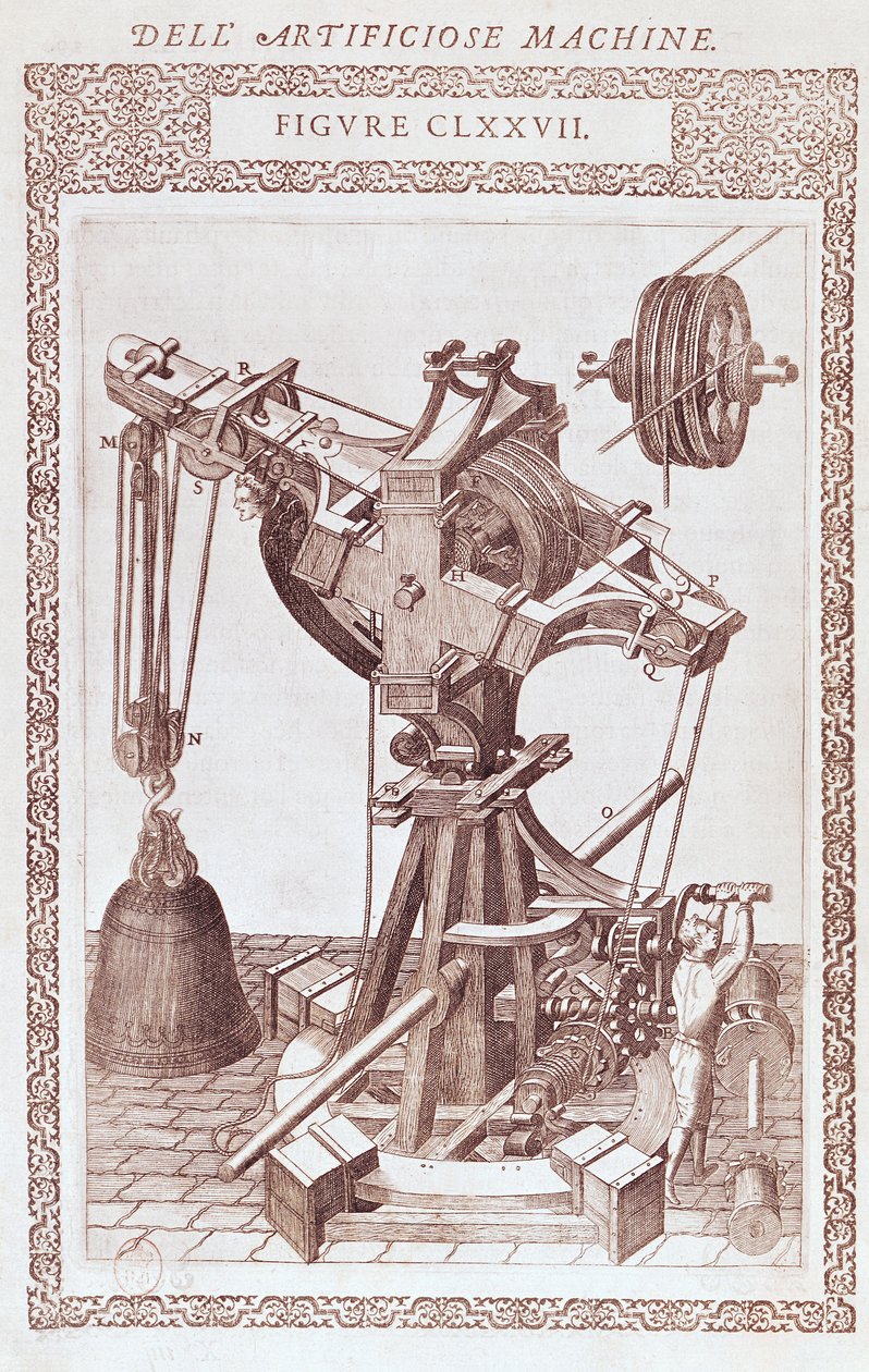 Una gru, illustrazione da 'Diverse macchine immaginarie' di Agostino ...