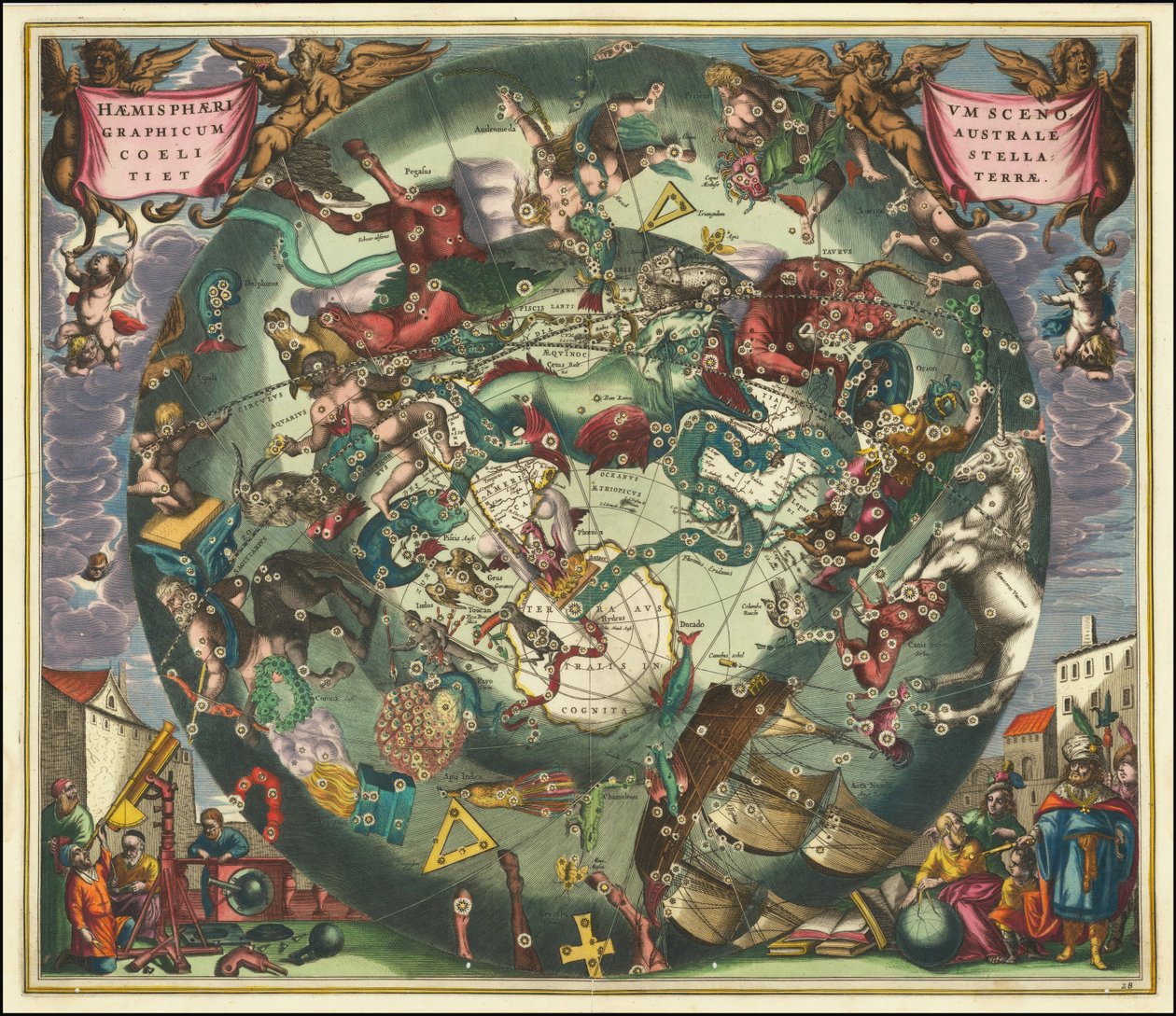 Mappa celeste del cielo australe del 1660 di Andreas Cellarius