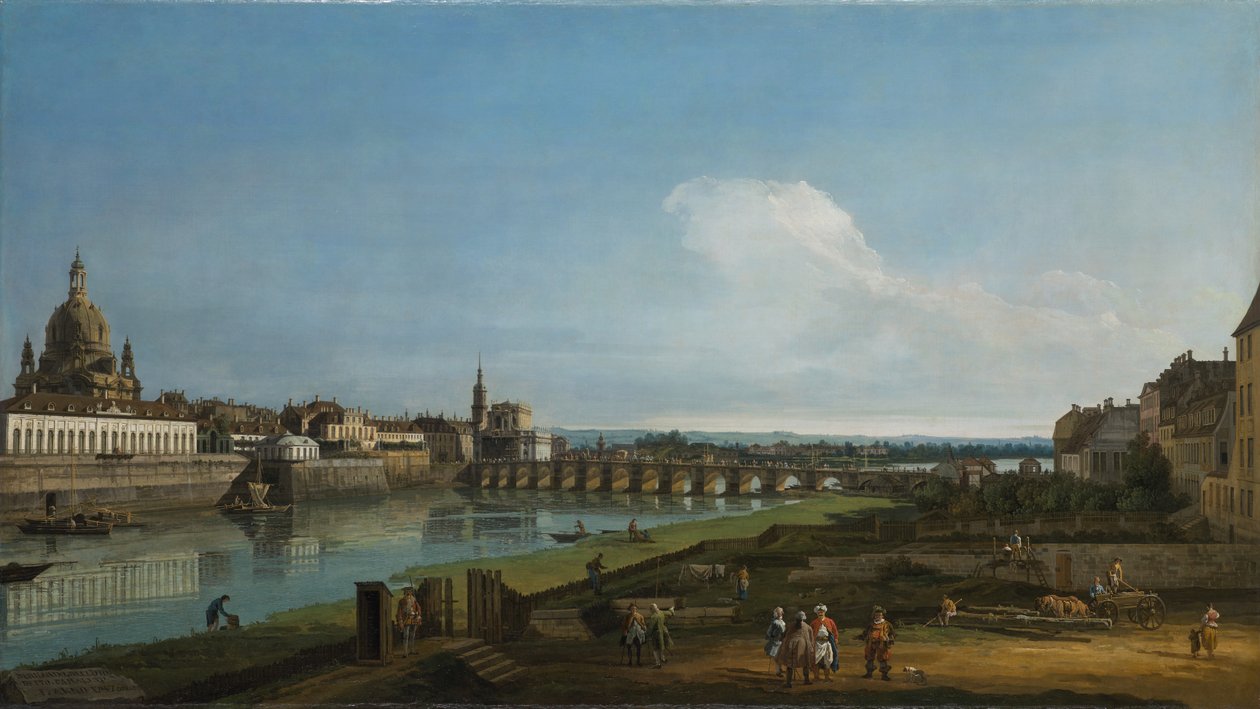 Veduta di Dresda con la Frauenkirche a sinistra
