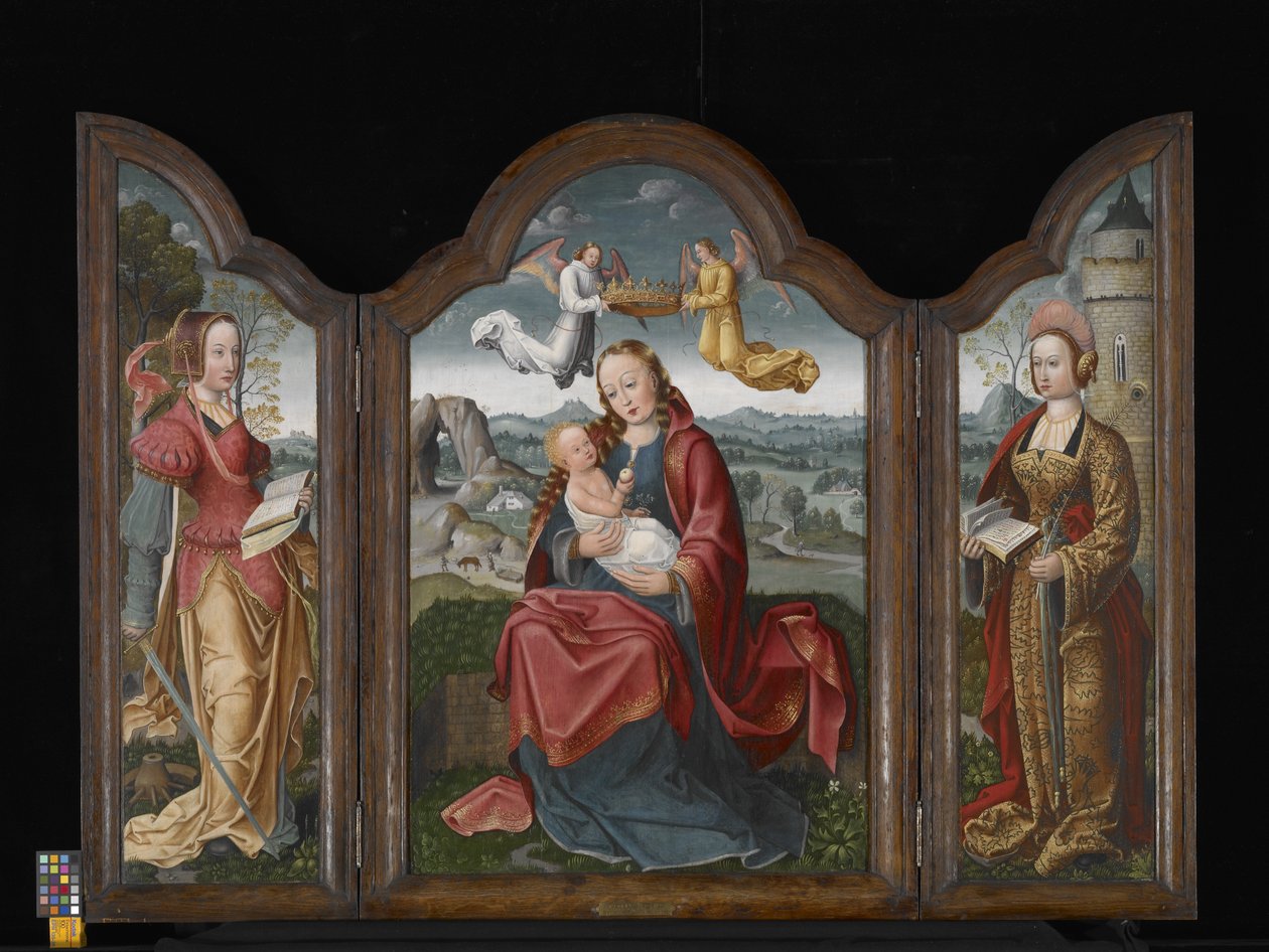 Trittico con la Vergine e il Bambino, Santa Barbara e Santa Caterina