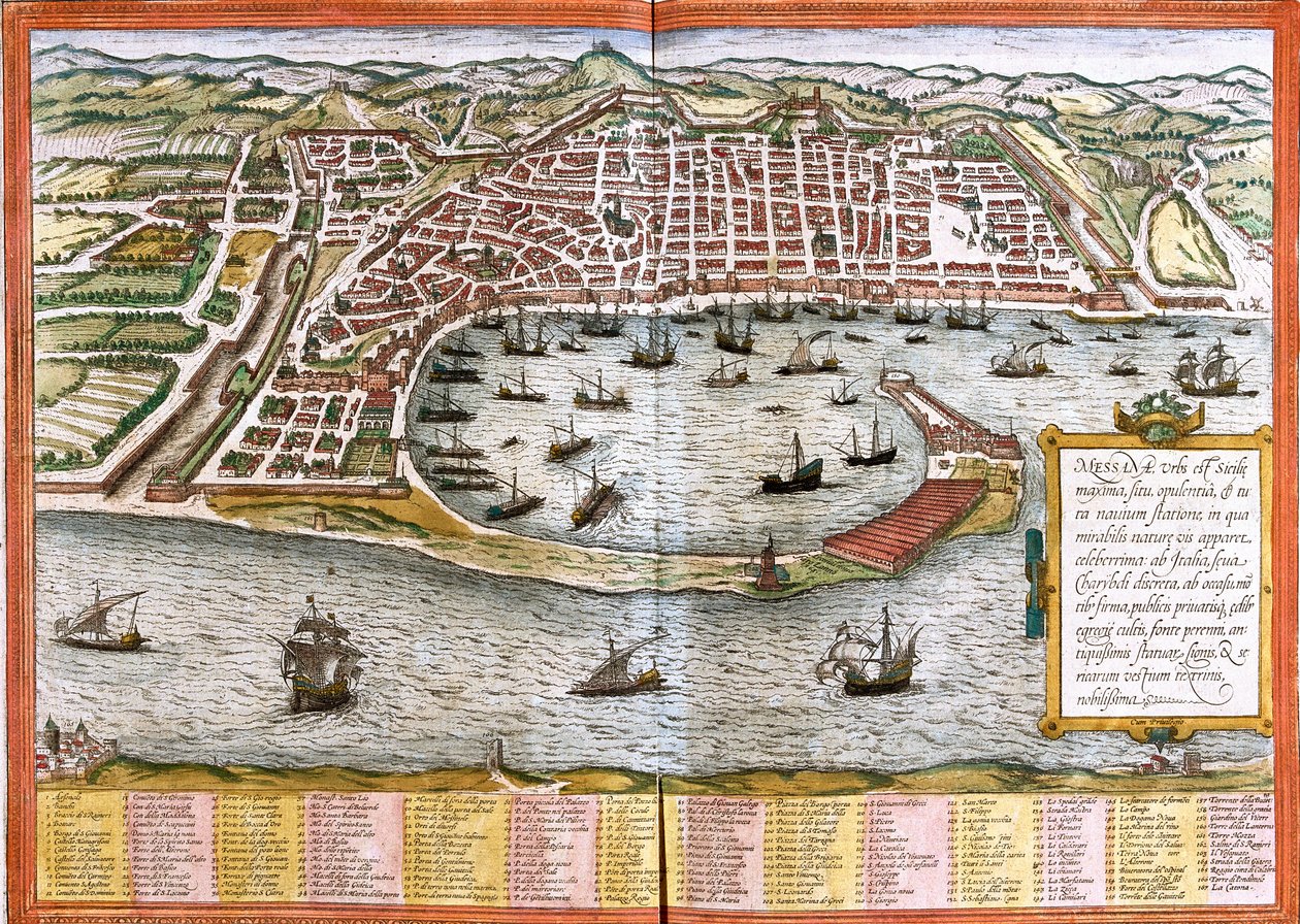 Mappa di Messina (Messana), Italia | Franz Hogenberg