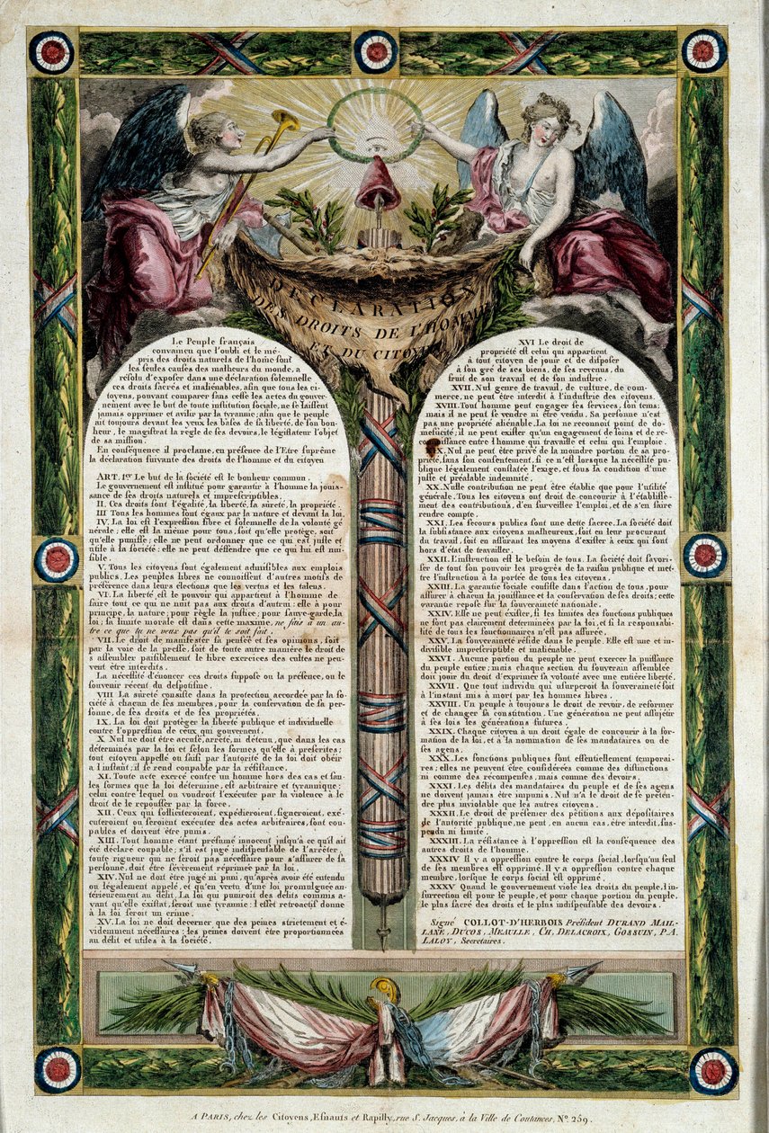 Rivoluzione Francese: manifesto della dichiarazione dei diritti dell'uomo