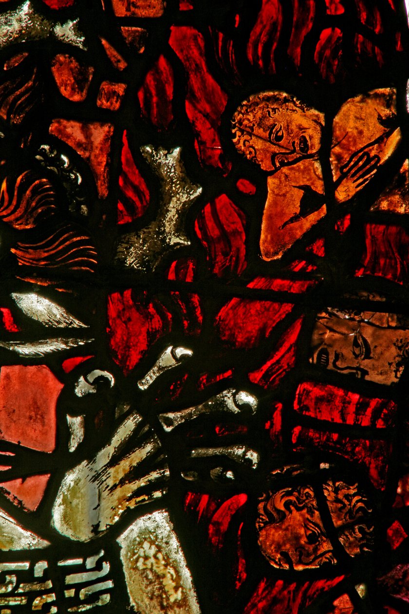 Finestra w14 raffigurante il diavolo incatenato all'Inferno