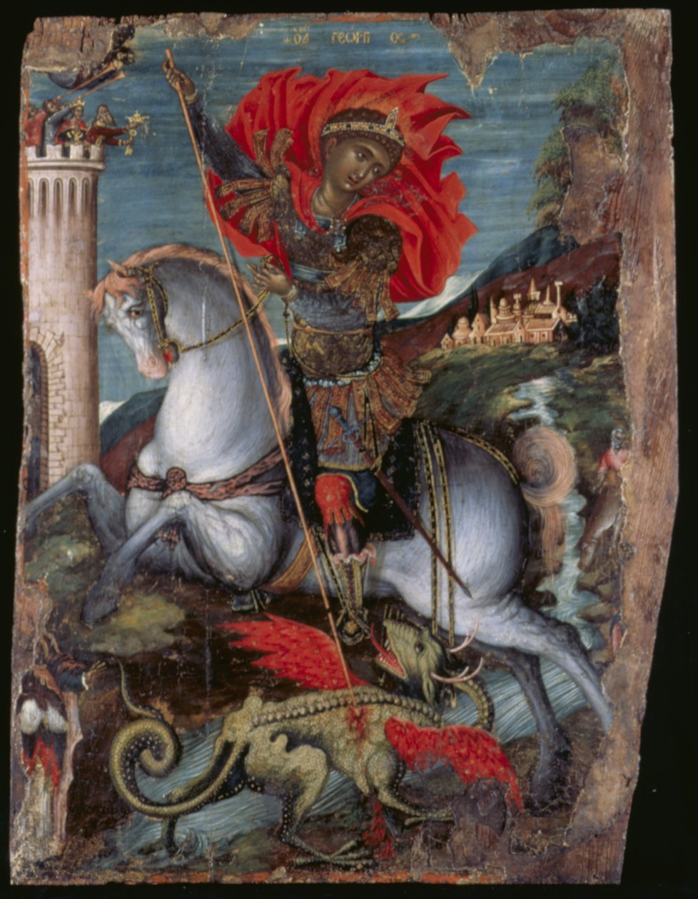 Icona di San Giorgio a cavallo che uccide il drago