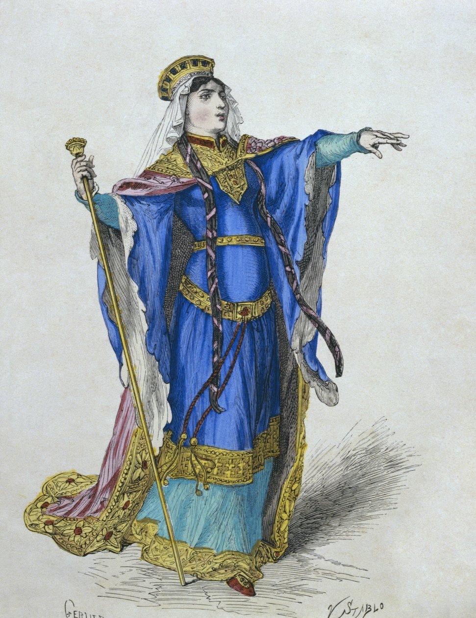 Regina merovingia, illustrazione da 'Costumes de Paris a travers les ...