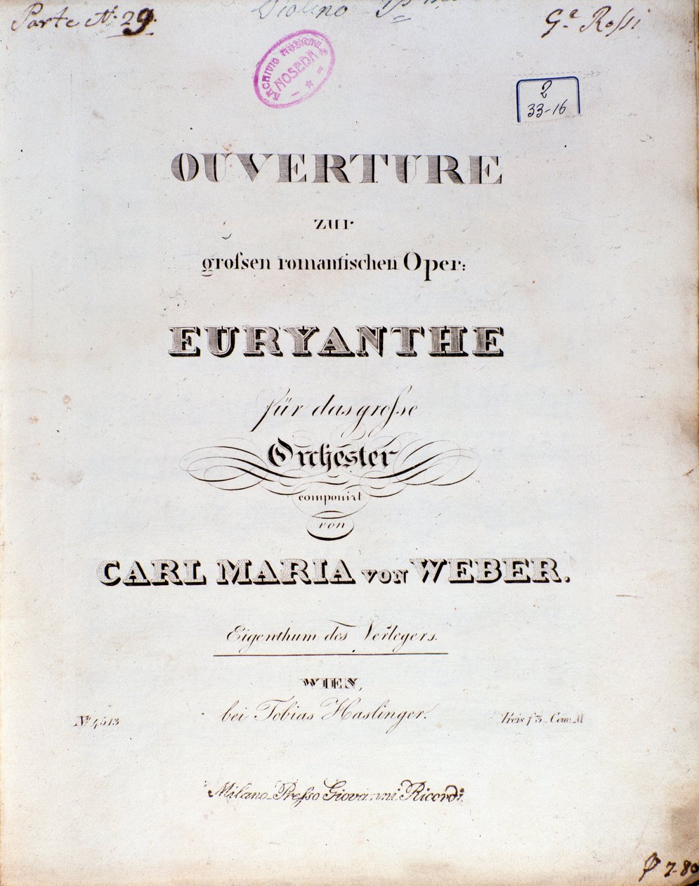 Frontespizio dell'opera 'Euryanthe' di Carl von Weber