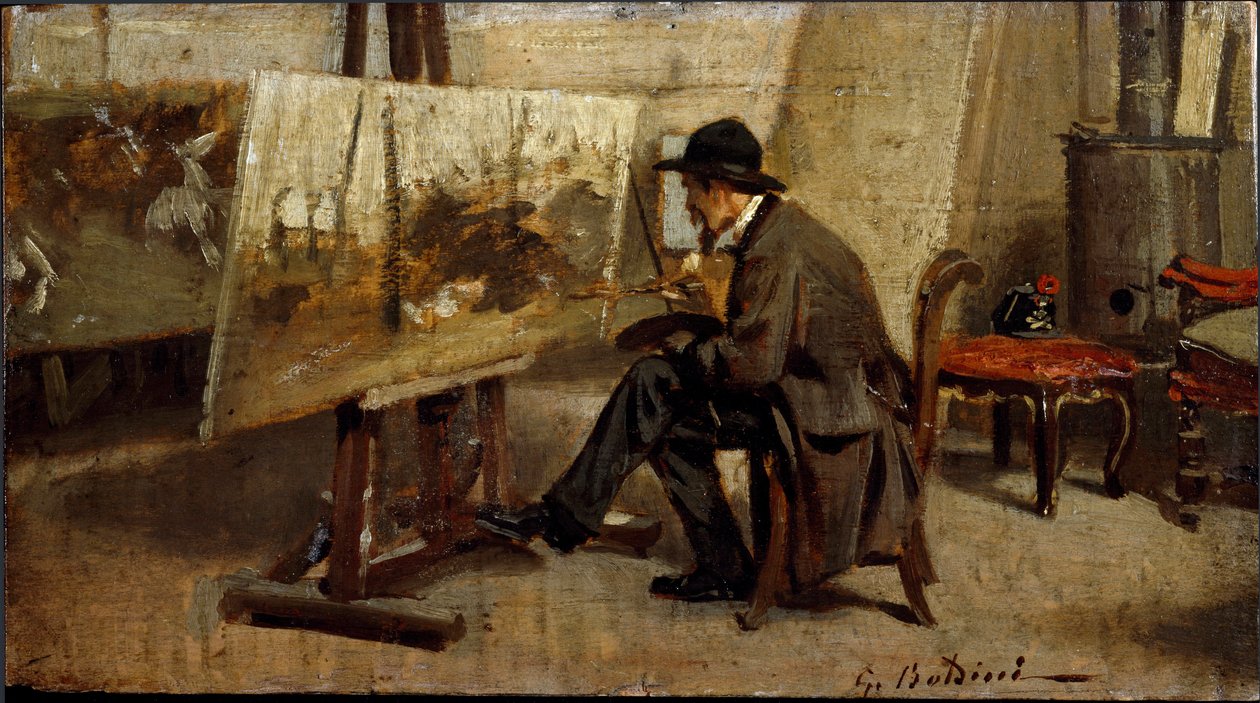Il pittore Giovanni Fattori nel suo studio Dipinto attribuito a ...