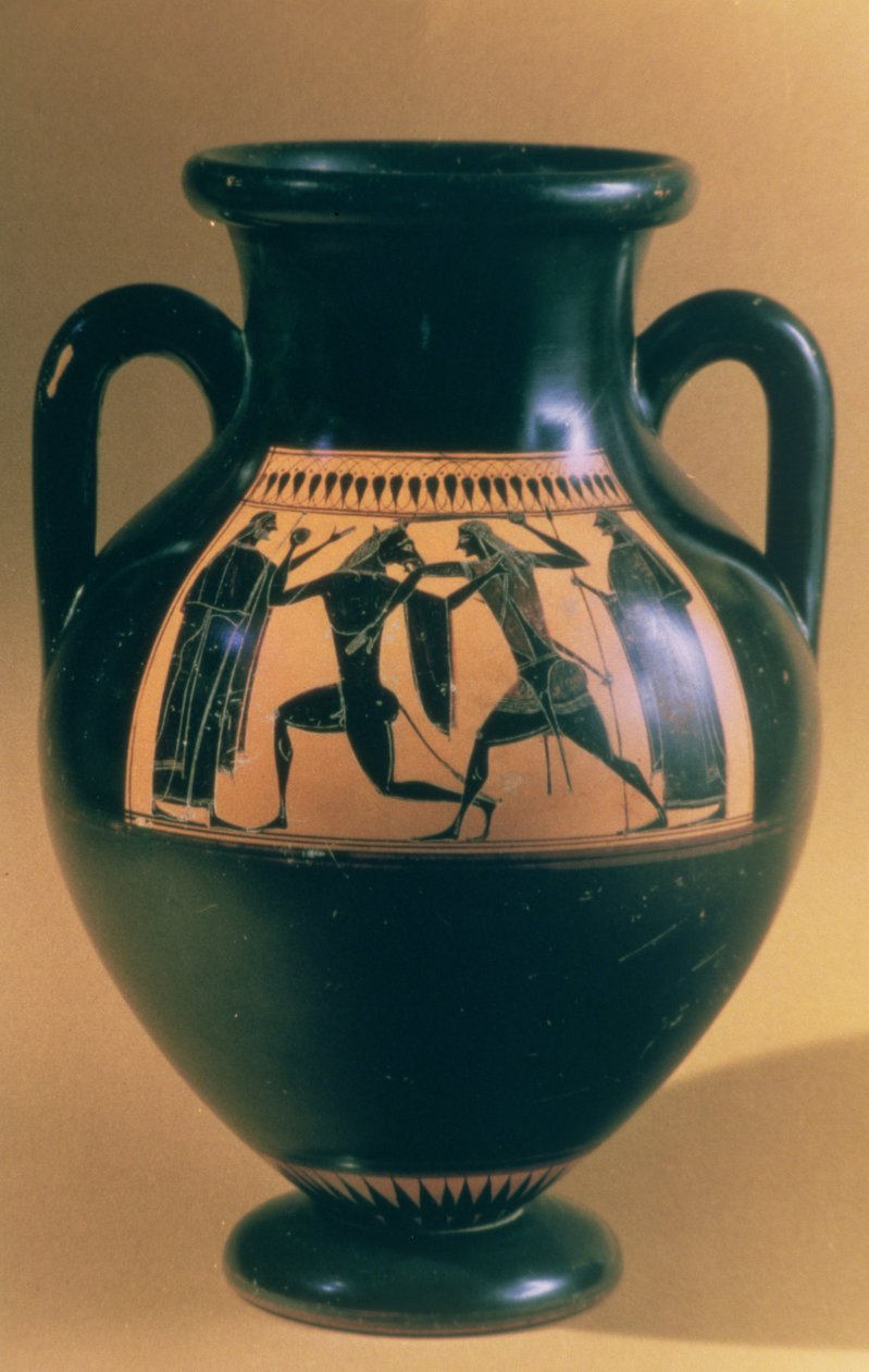 Anfora a figure nere attica raffigurante Teseo e il Minotauro