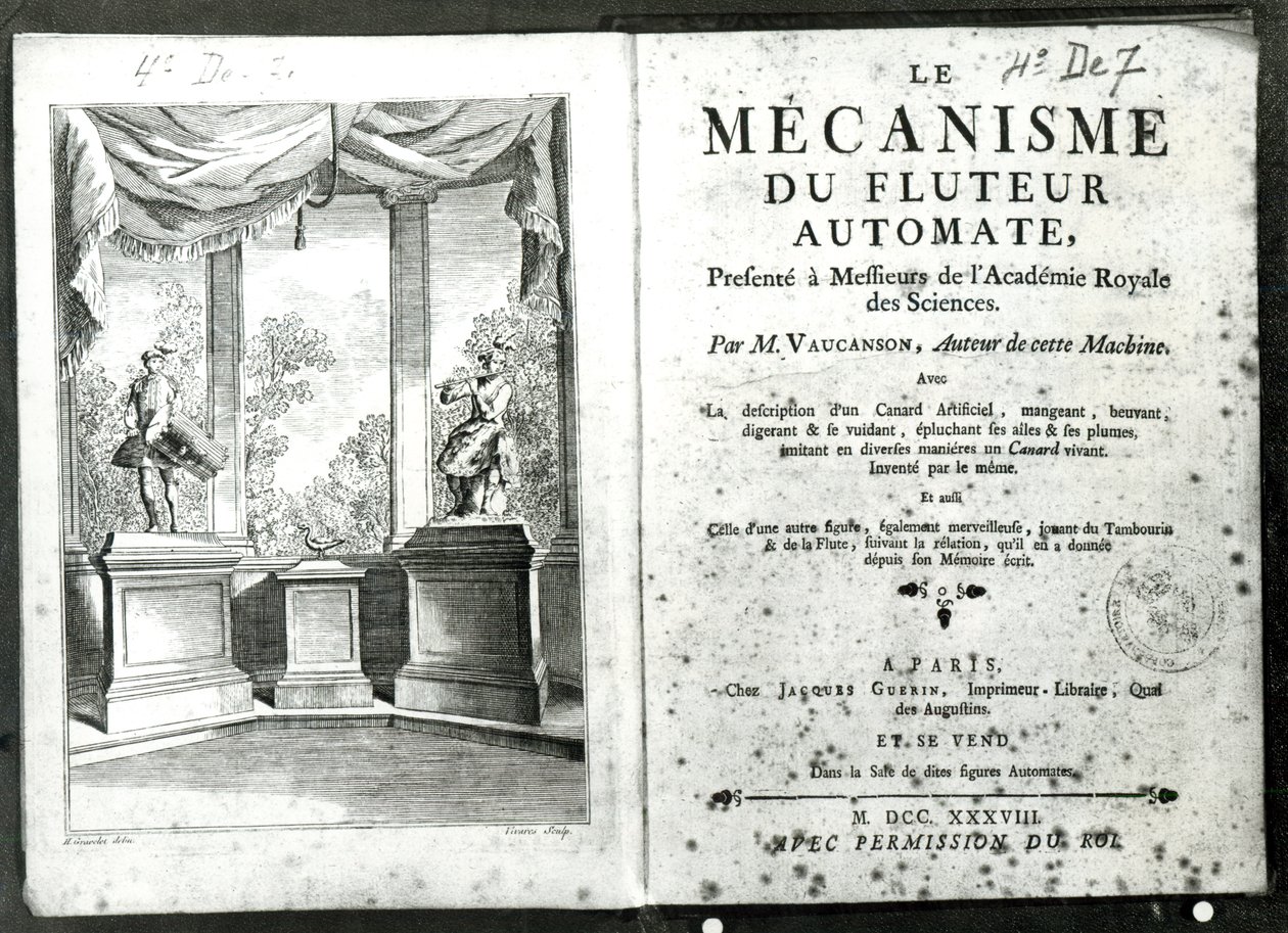 Automatons, illustrazione del frontespizio di 'Le Mecanisme du fluteur ...