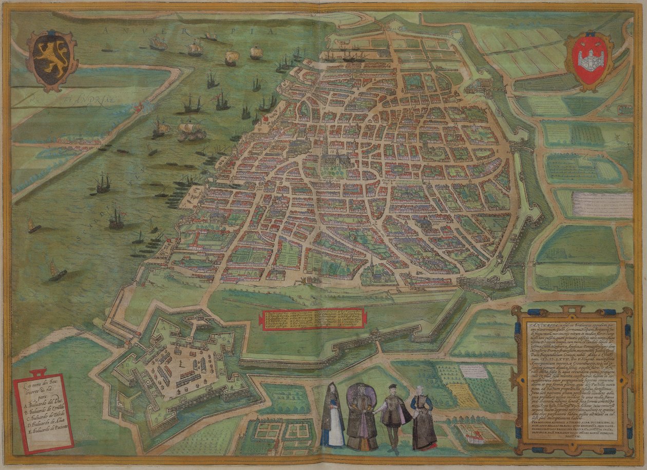 Mappa di Anversa, da 'Civitates Orbis Terrarum' di Georg Braun e Frans ...