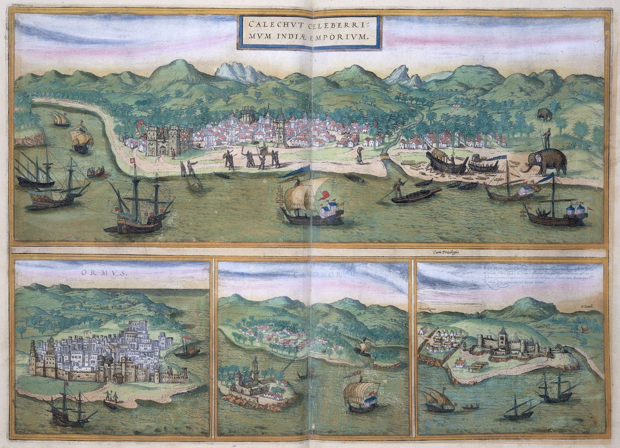 Mappa di Calicut, da 'Civitates Orbis Terrarum' di Georg Braun (1541 ...