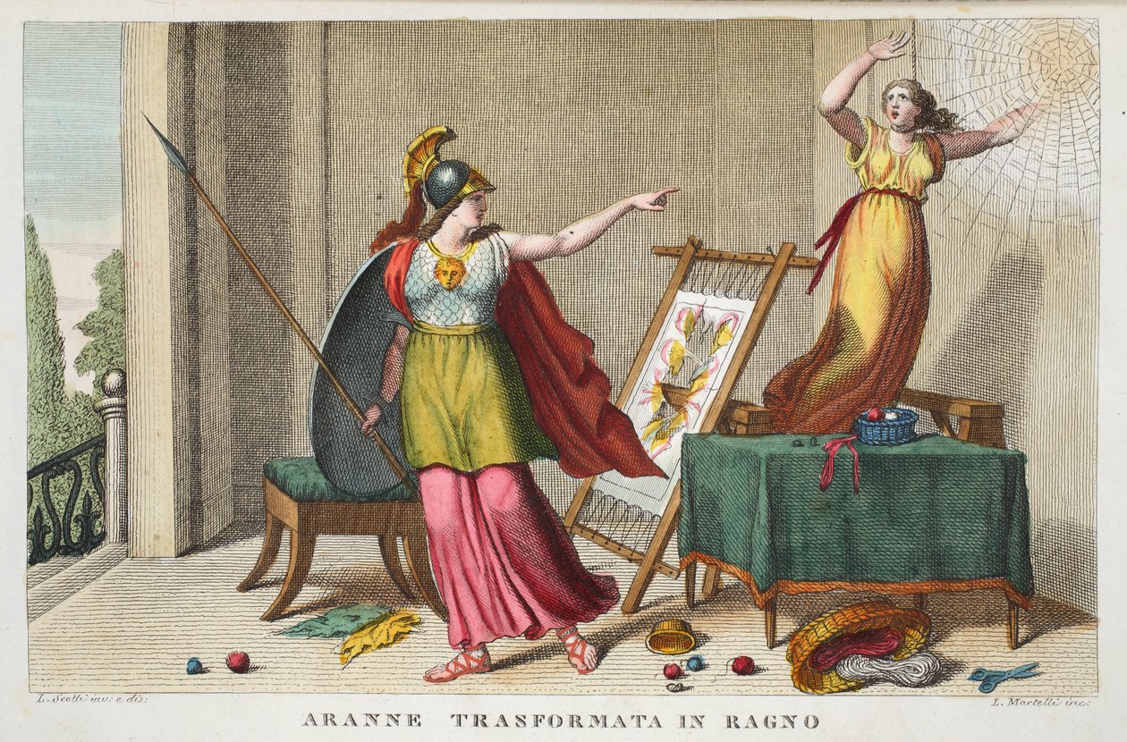 Aracne Trasformata in Ragno, Libro VI, illustrazione dalle Metamorfosi ...