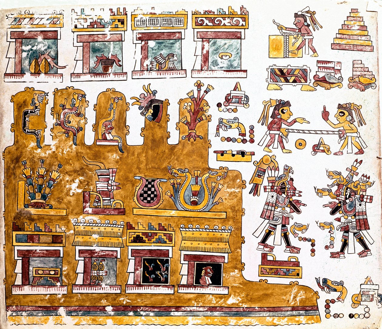 Civiltà Mixteca: Codice Mixteco con illustrazioni di attività davanti a ...