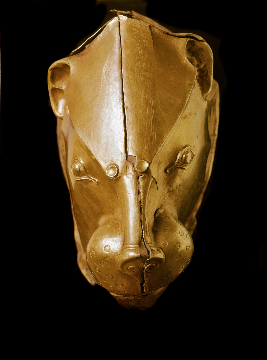 Arte micenea: rhyton a forma di testa di leone d'oro