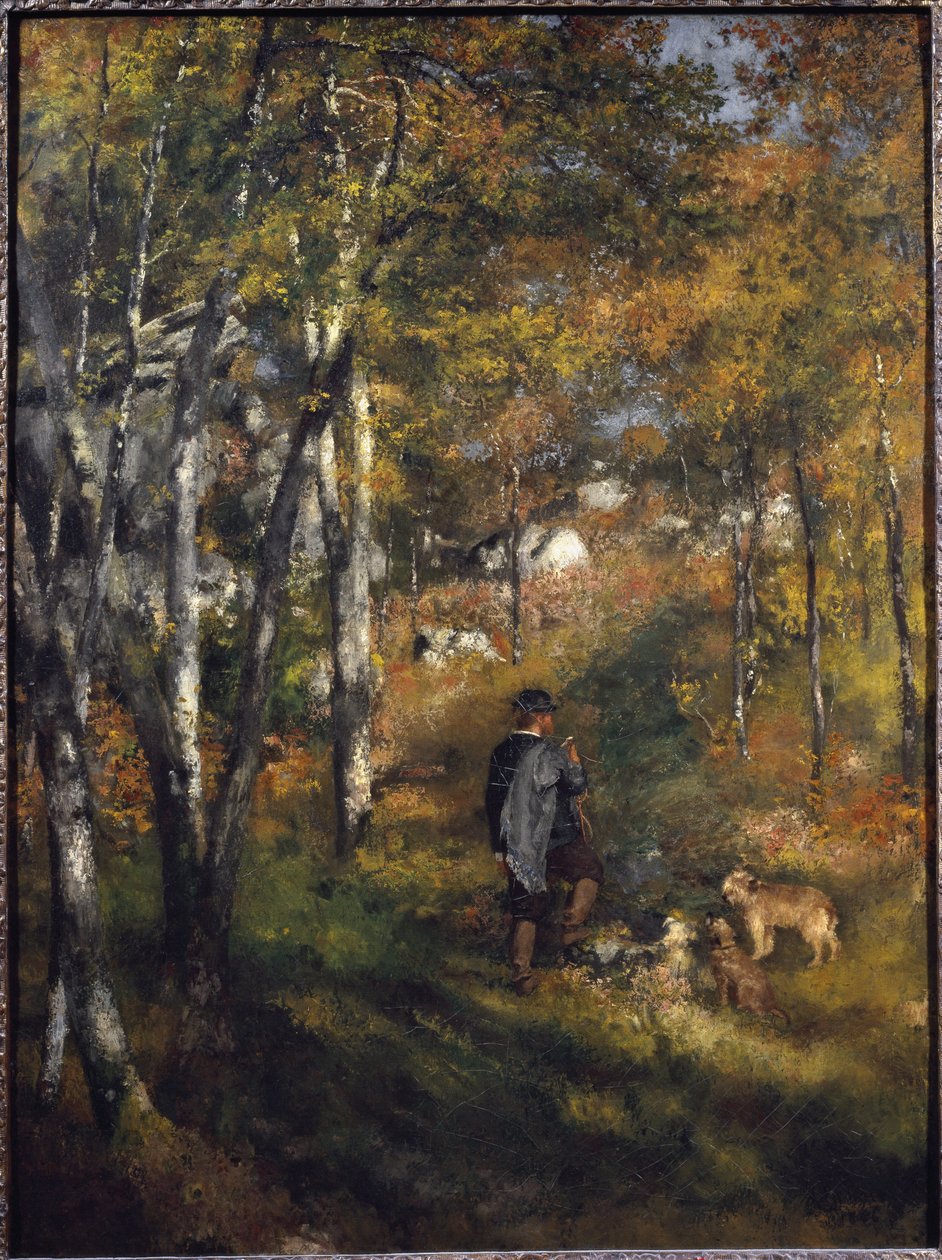 Il pittore Jules Le Coeur con i suoi cani nella foresta di Fontainebleau