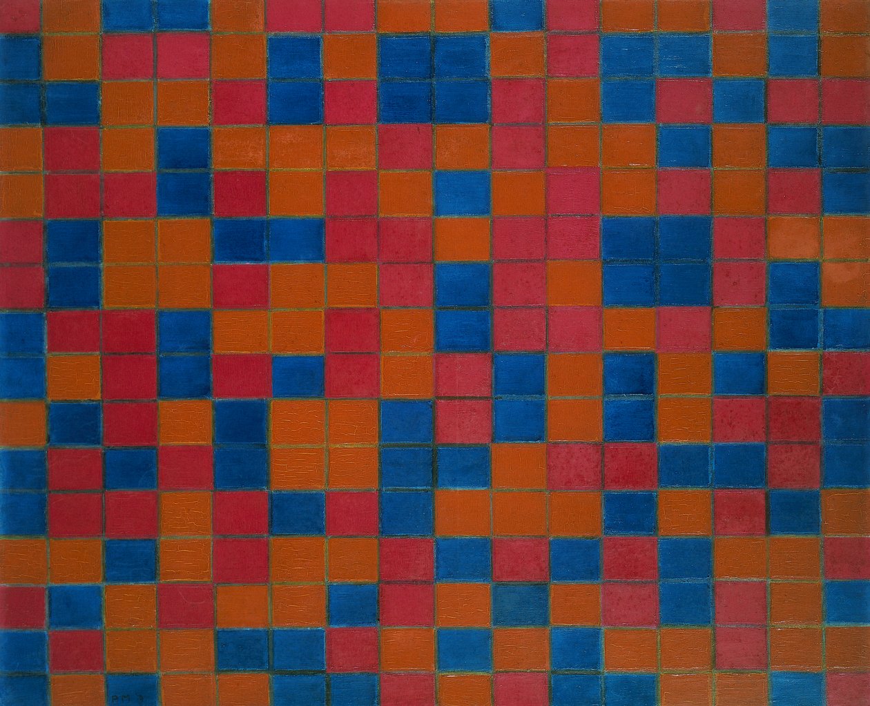 Composizione a scacchiera con colori scuri | Piet Mondrian