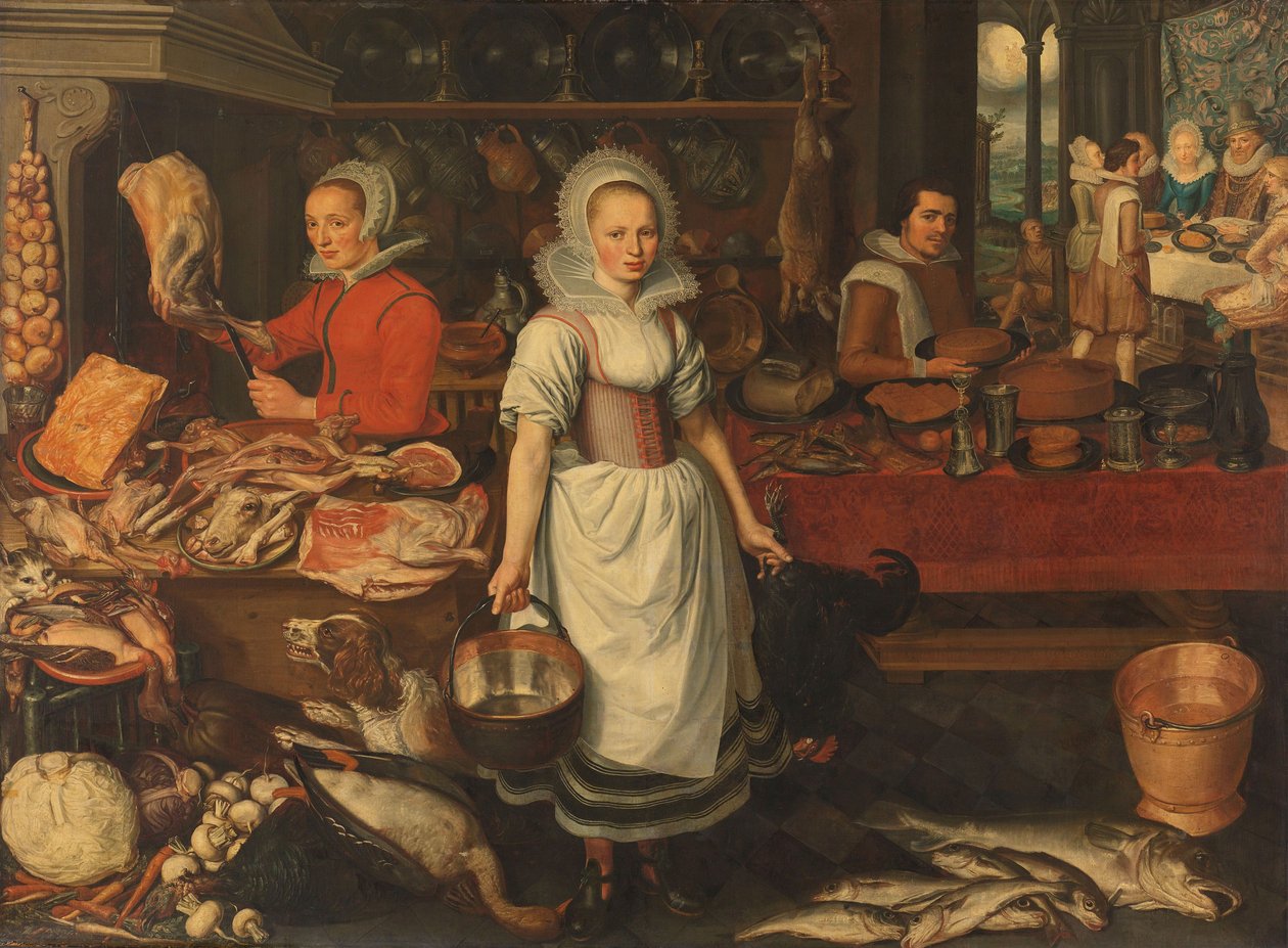 Scena di cucina con la parabola dell'uomo ricco e del povero Lazzaro