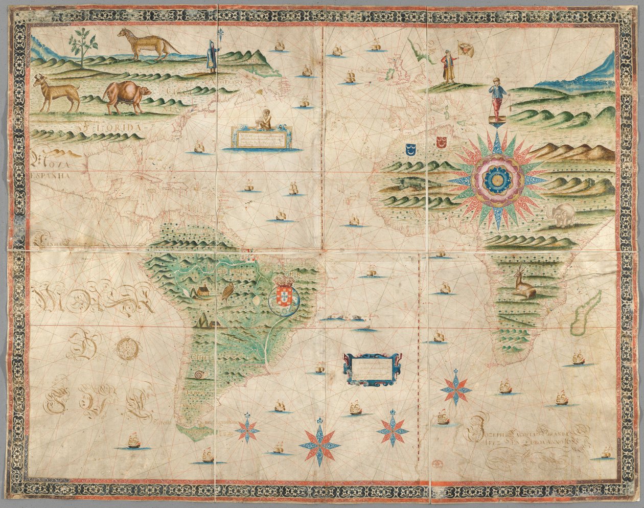 Mappa dell'Europa occidentale, Africa e America, con disegni di ...