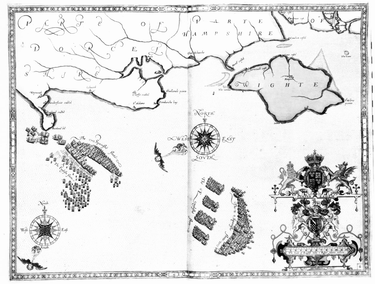 Mappa n.6 che mostra il percorso della flotta dell'Armada, inciso da ...