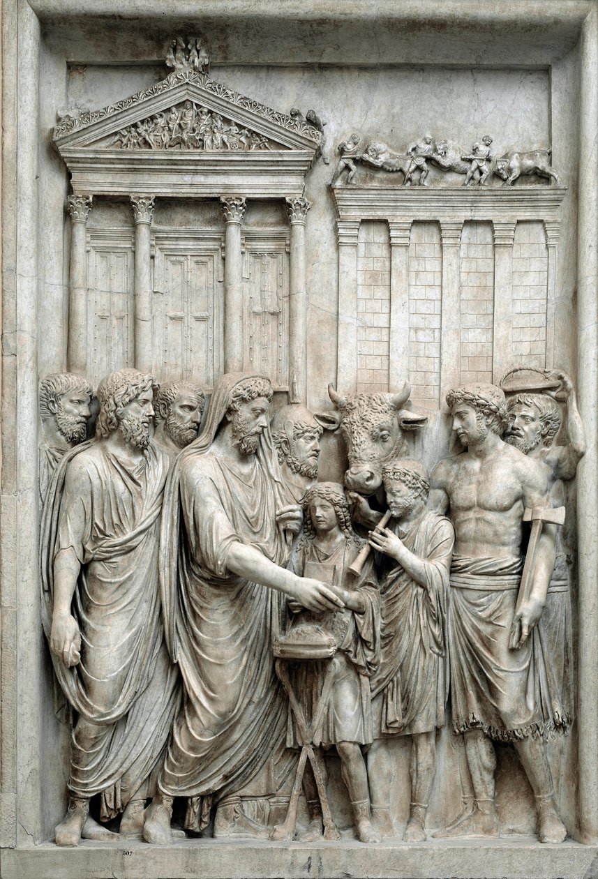 L'imperatore romano Marco Aurelio che sacrifica davanti al Tempio di ...