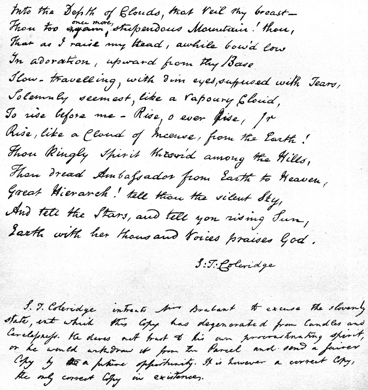 Ultime righe della poesia di Coleridge Hymn before Sunrise in the Vale ...