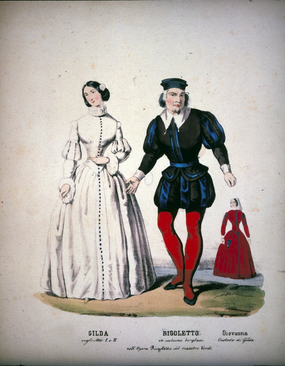 I personaggi di Gilda, Rigoletto e Giovanna nell'atto III dell'opera ...