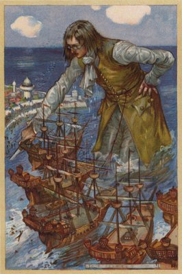 Gulliver cattura la flotta dei Blefuscudiani