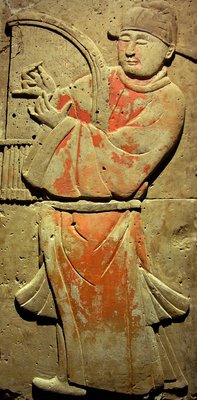 Stele di terracotta con musicista, Dinastia Tang (618-907), scoperta ...